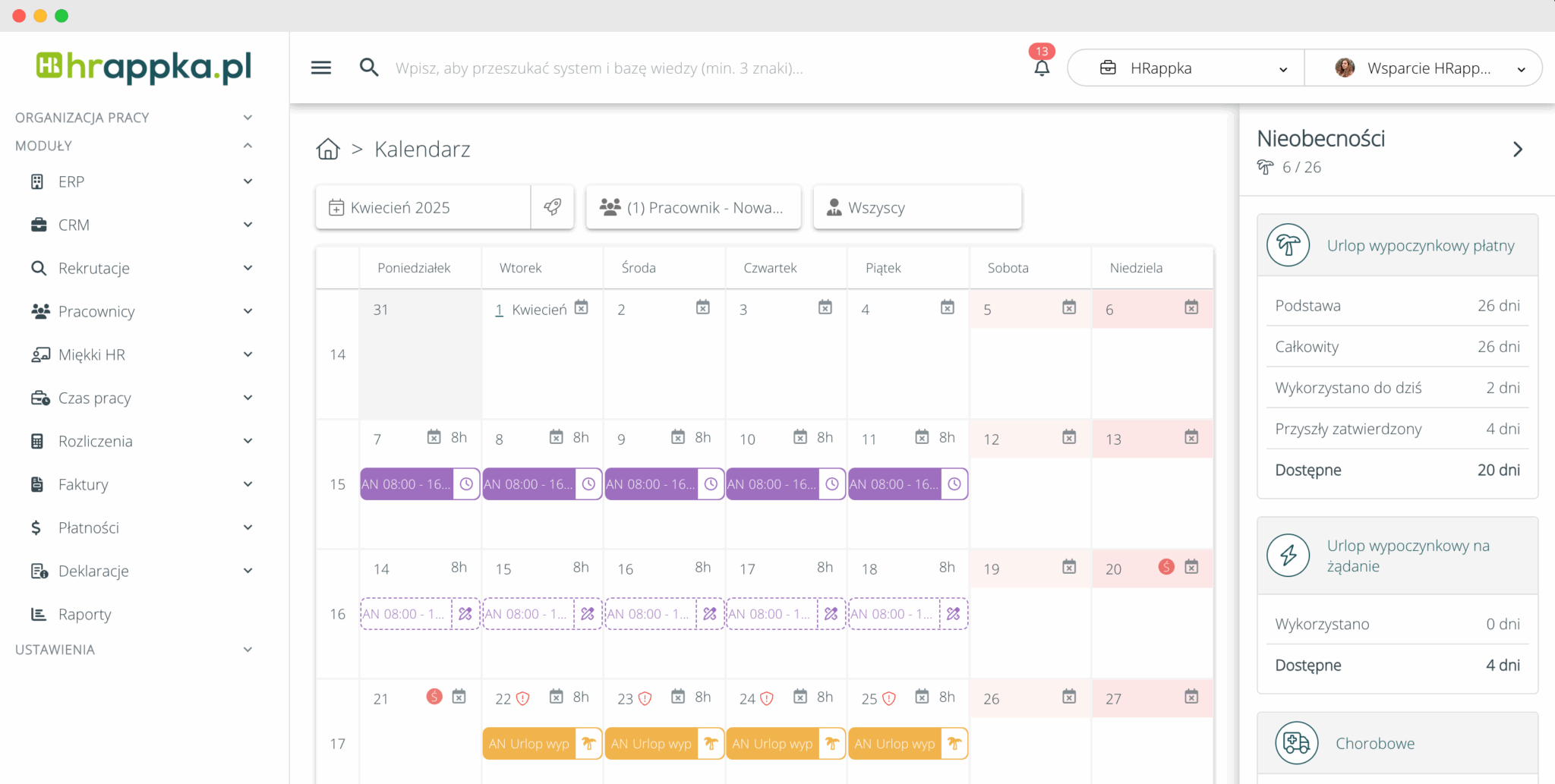 Program do układania grafiku pracy online • HRappka.pl